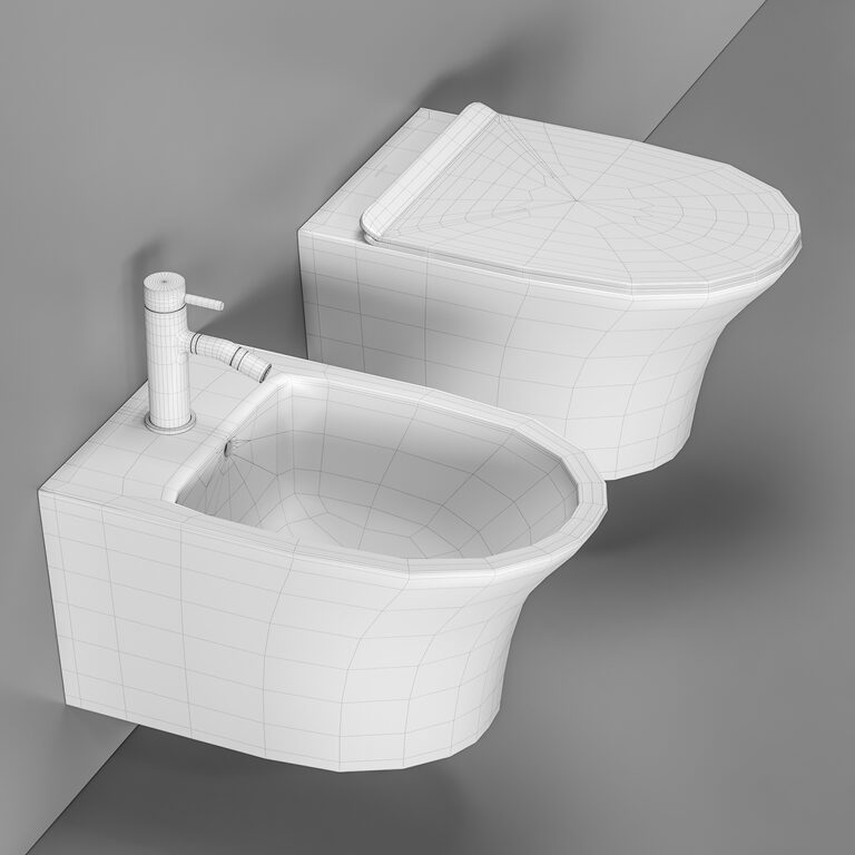 Toilet and bidet (113060) 3D model - Download 3D model Toilet and bidet ...