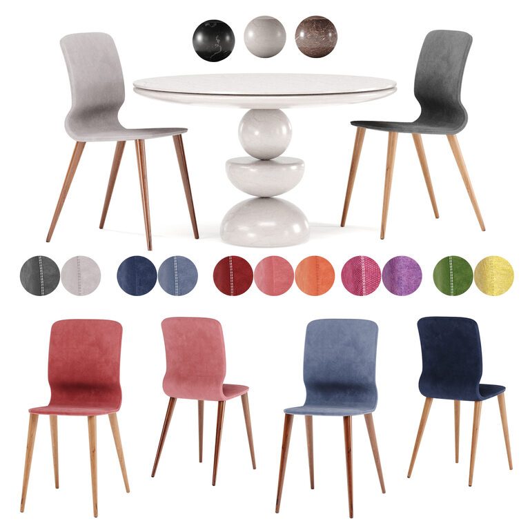 Dining Set 4 Velvet chairs By Marble table (111689) 3D model - Download ...