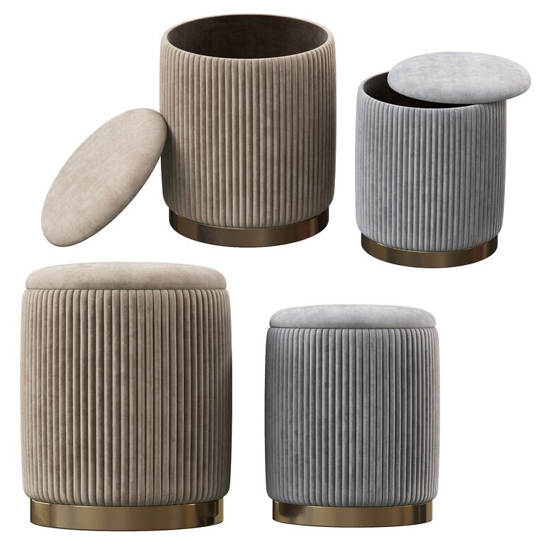 Channeled Grey Storage Ottomans Set of 2 (115478) 3D model - Download ...