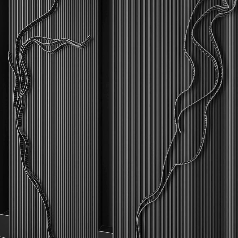 Decorative wall with metal decor and built-in lights (white) (110557 ...