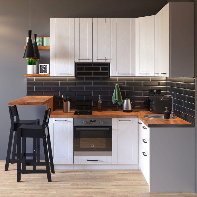 Modular kitchen "Royalwood" with a bar (112364) 3D model - Download 3D ...