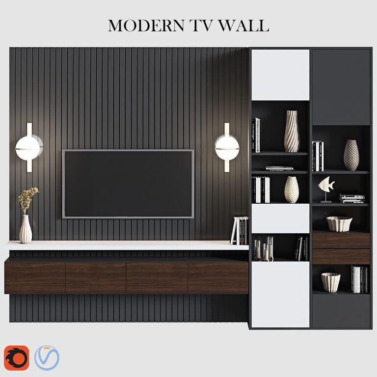Modern tv wall 09 (112461) 3D model - Download 3D model Modern tv wall ...
