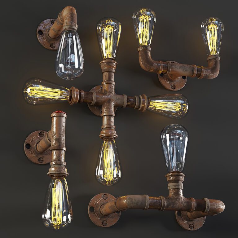 Industrial Pipe Wall Lights (114230) 3D model - Download 3D model ...