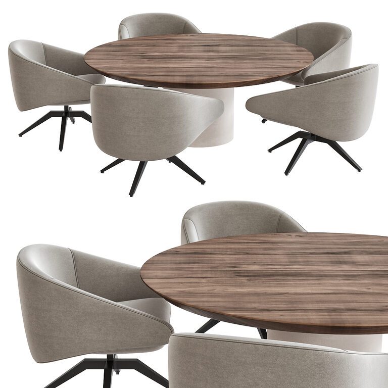 Xilos by Maxalto Round Marble Top Dining Table (102632) 3D model ...