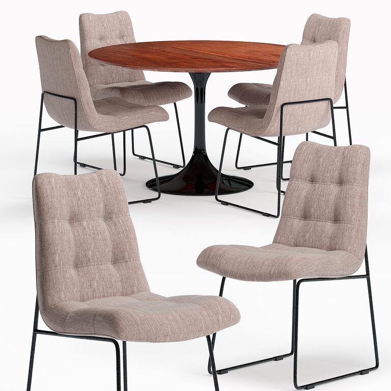 Tufted Dining Table and Chairs (106267) 3D model - Download 3D model ...