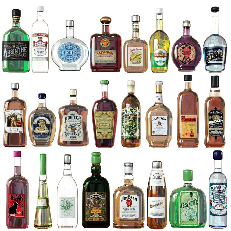 Bottles of strong alcohol 3 (106971) 3D model - Download 3D model ...