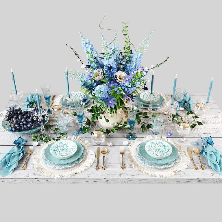 Turquoise style table setting (107114) 3D model - Download 3D model ...