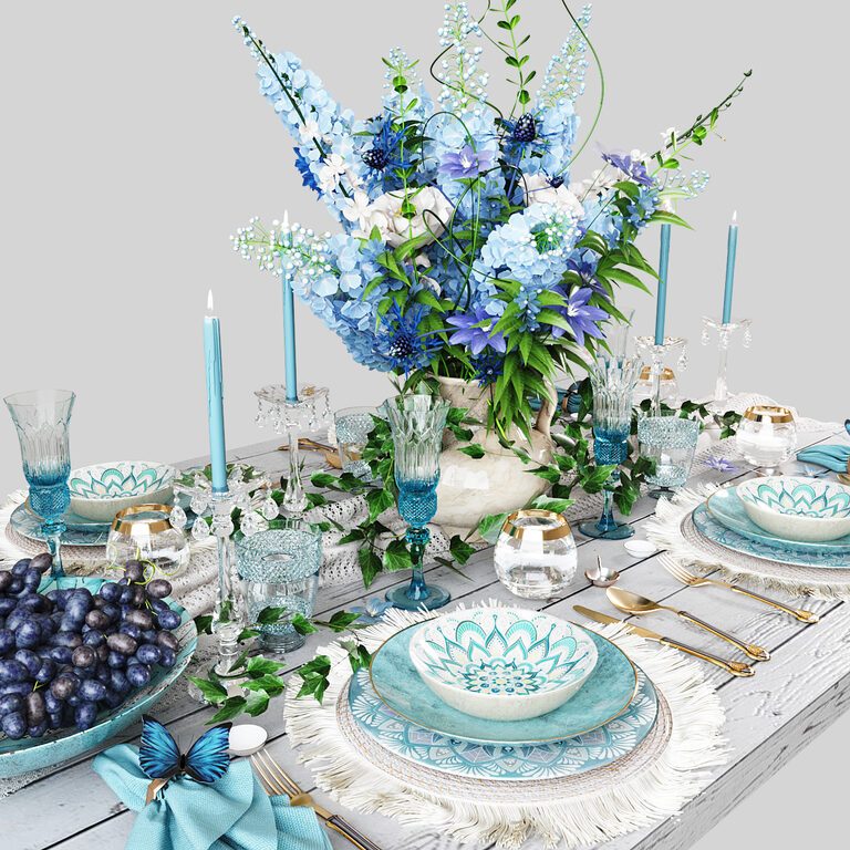 Turquoise style table setting (107114) 3D model - Download 3D model ...