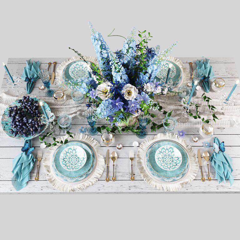 Turquoise style table setting (107114) 3D model - Download 3D model ...