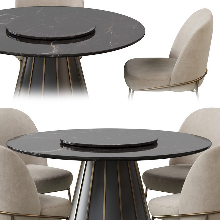 CLEOPATRA ROUND MARBLE DINING TABLE and Astrud Dining Chair (115926) 3D ...