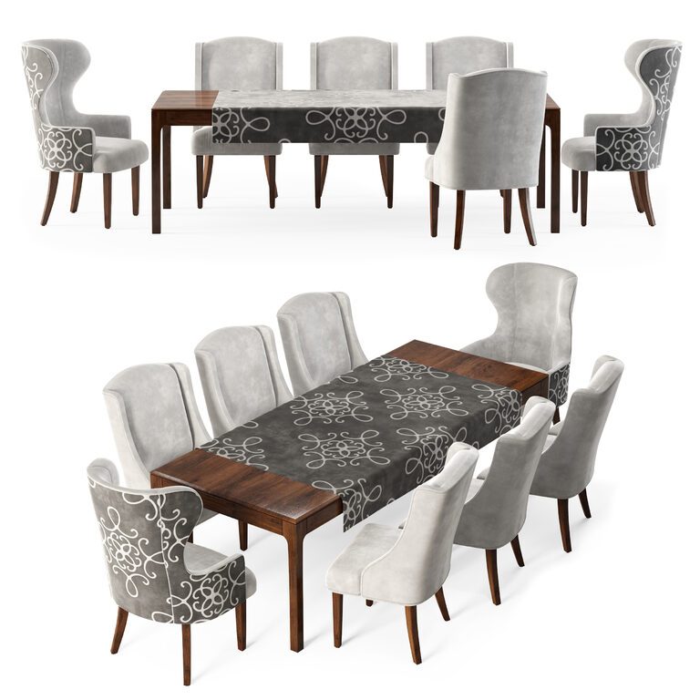 Dove Gray Velvet Dining Chairs & table (119512) 3D model - Download 3D ...