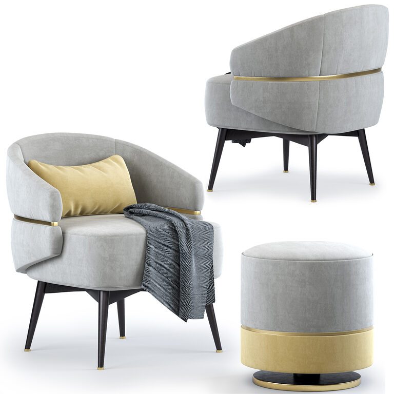 Frato Cario Armchair & Parma Pouf (119555) 3D model - Download 3D model ...