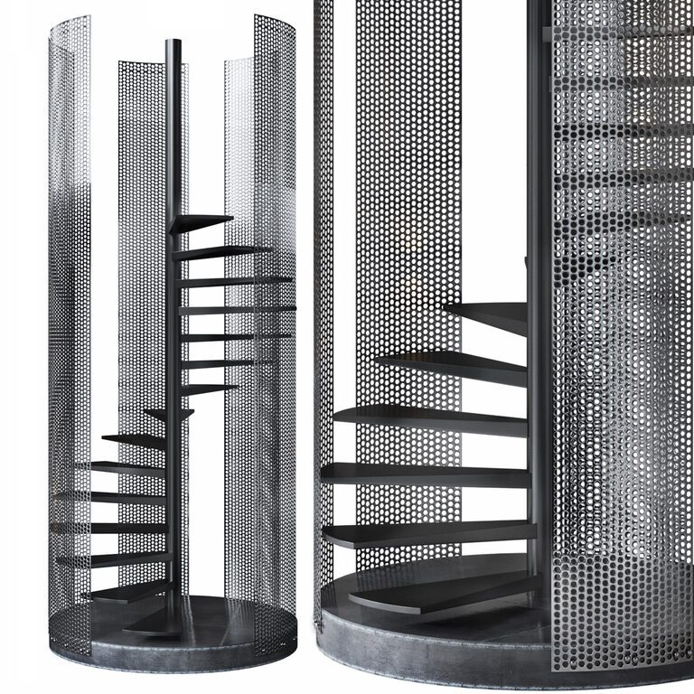 Spiral Staircase Loft with Perforated Railing (121138) 3D model ...