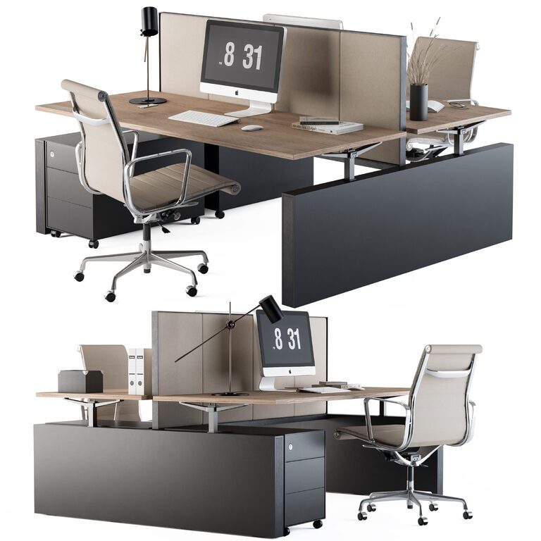 Cream Office Desk Set (122540) 3D model - Download 3D model Cream ...