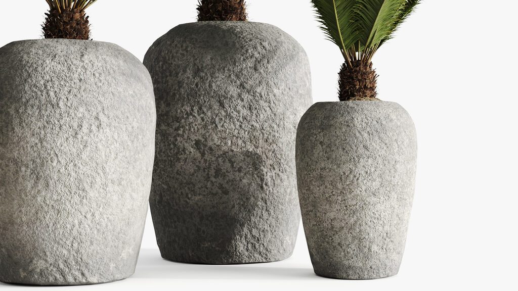 Restoration Hardware Cantera Planters With Sago Palm (123212) 3D model ...