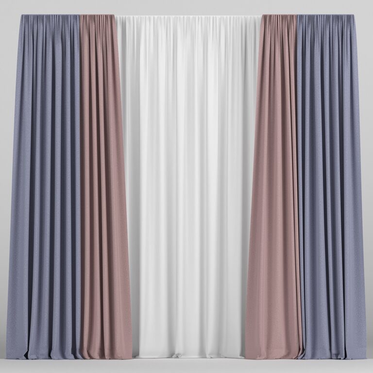 Curtains in two colors with tulle (125169) 3D model - Download 3D model ...