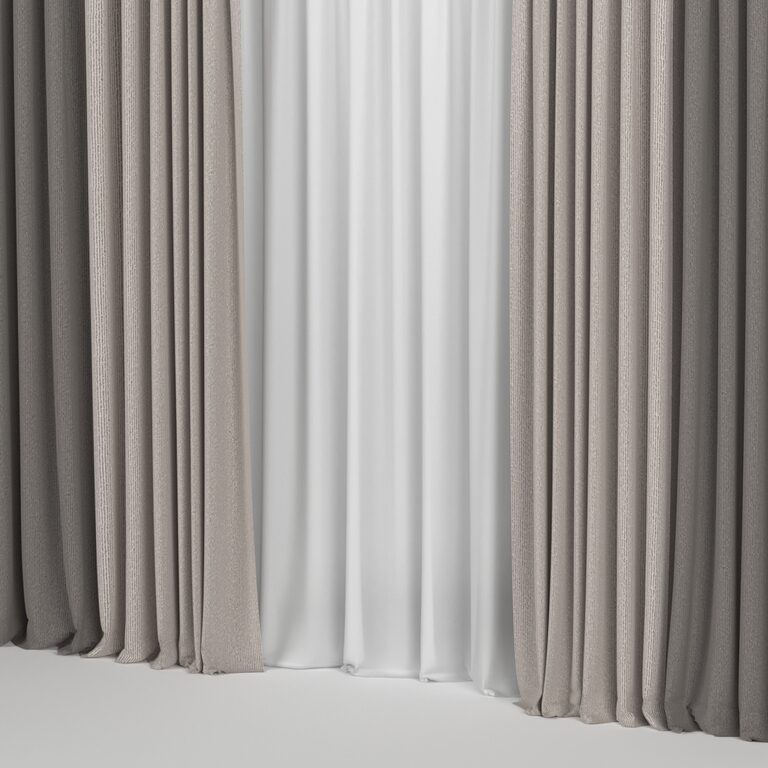 Curtains in two colors with tulle (125170) 3D model - Download 3D model ...