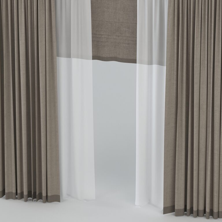 Brown straight curtains with tulle and roman (125499) 3D model ...