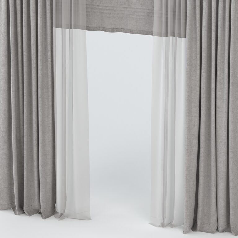 Brown straight curtains with tulle (125559) 3D model - Download 3D ...