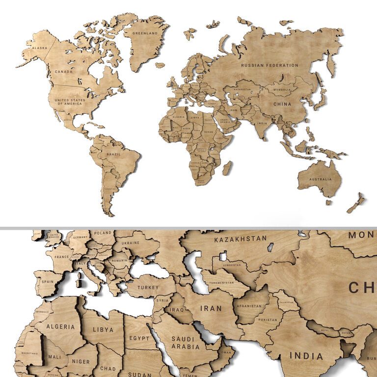 Wooden panel World map (126390) 3D model - Download 3D model Wooden ...