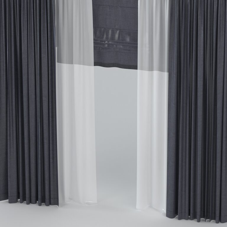 Straight curtains with tulle and Roman (126829) 3D model - Download 3D ...
