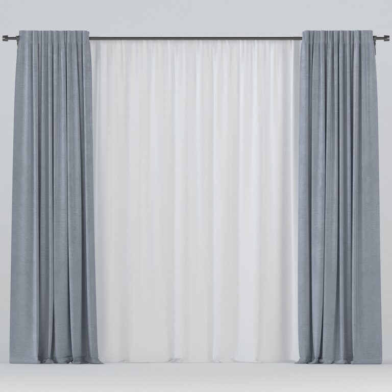 Straight curtains with tulle (126831) 3D model - Download 3D model ...