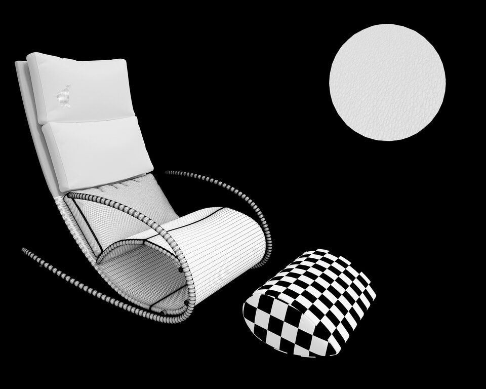 Skids designer armchair Sagamy in black faux leather with footstool ...
