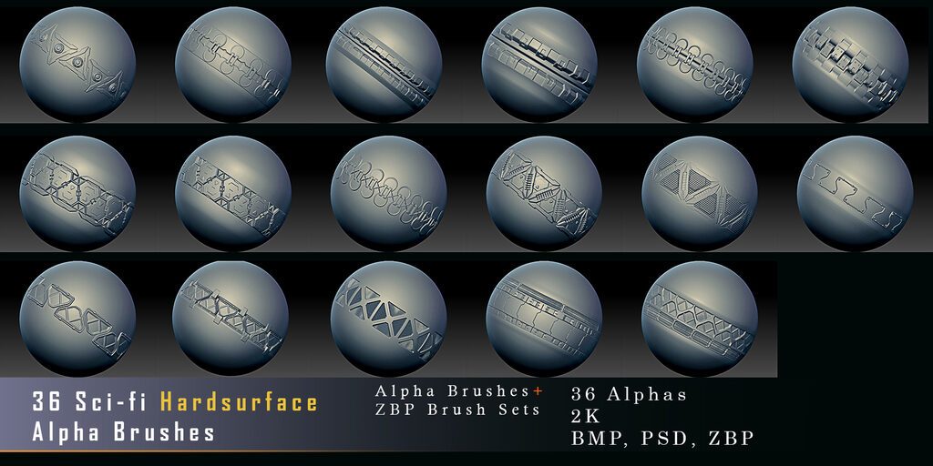 36 Sci-Fi Hardsurface Trim Brushes (159892) 3D model - Download 3D ...