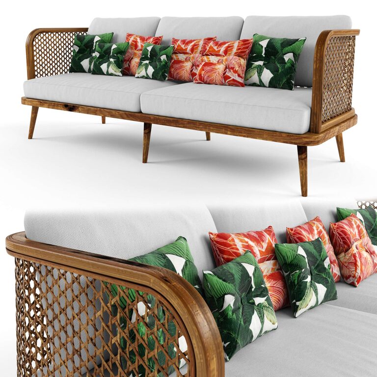3-seat Modular Sofa Outdoor Rattan Wood (178676) 3D model - Download 3D ...