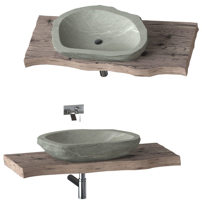 Wash-basin made of stone with a slab countertop (180968) 3D model ...