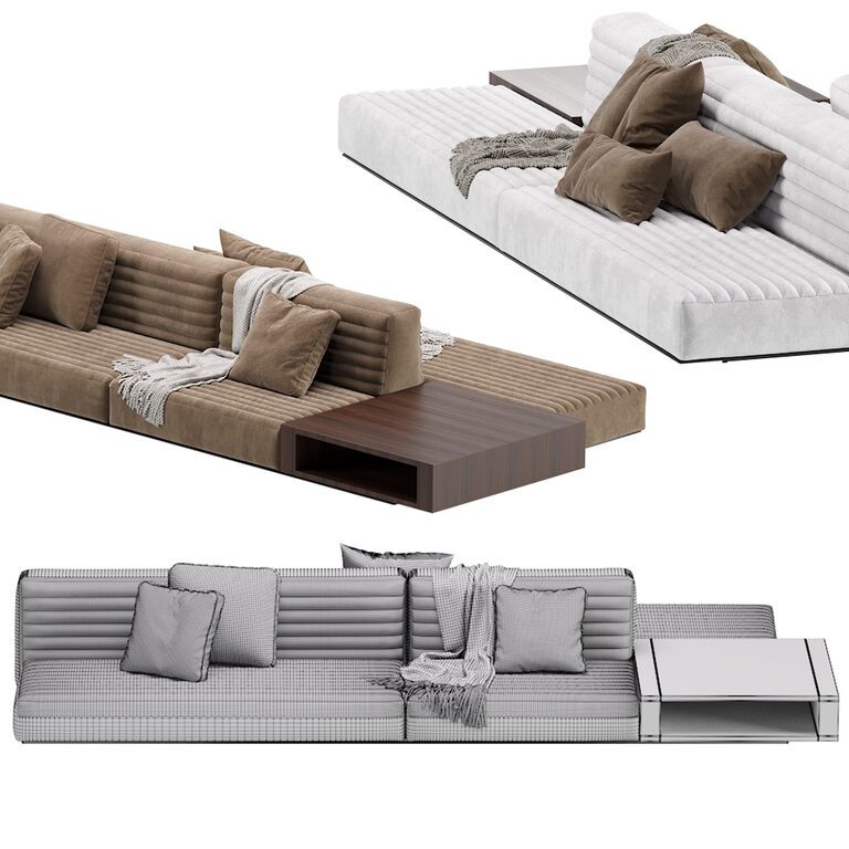 Sofa Modular Roger 2 Version / Leather & Velvet (181353) 3D model ...