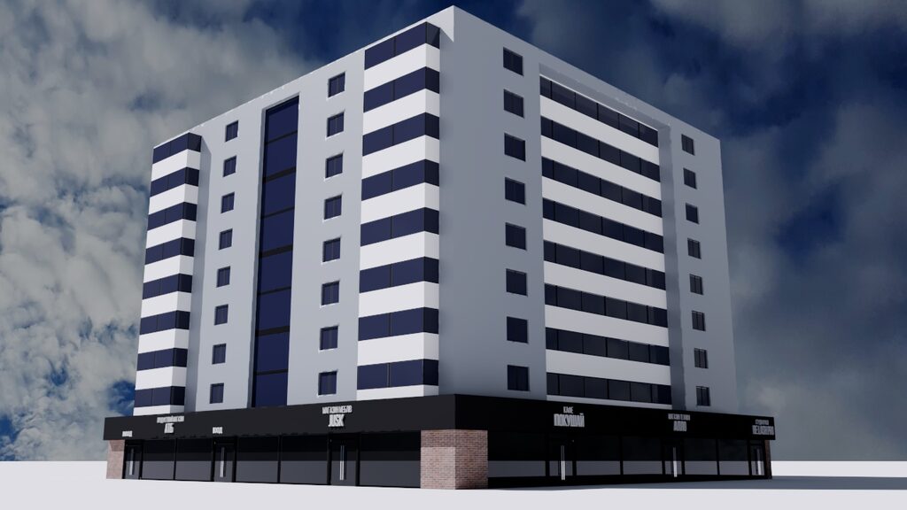 A modern high-rise building with stores (182288) 3D model - Download 3D ...