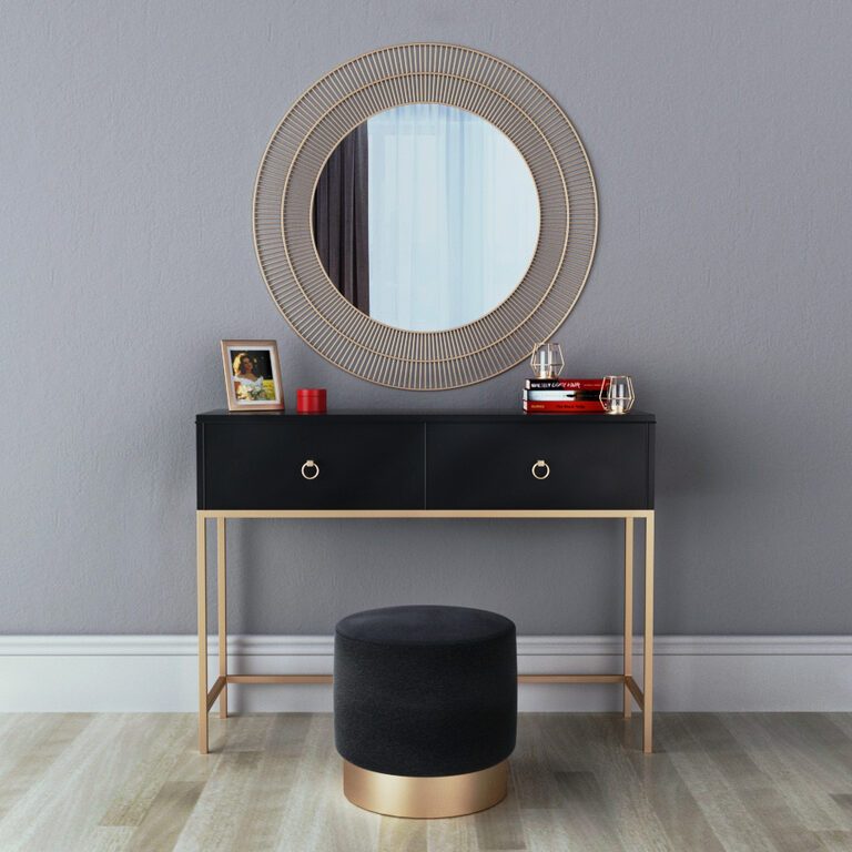 CAZARINA Interiors Dressing Table with Mirror and Ottoman (22258) 3D ...