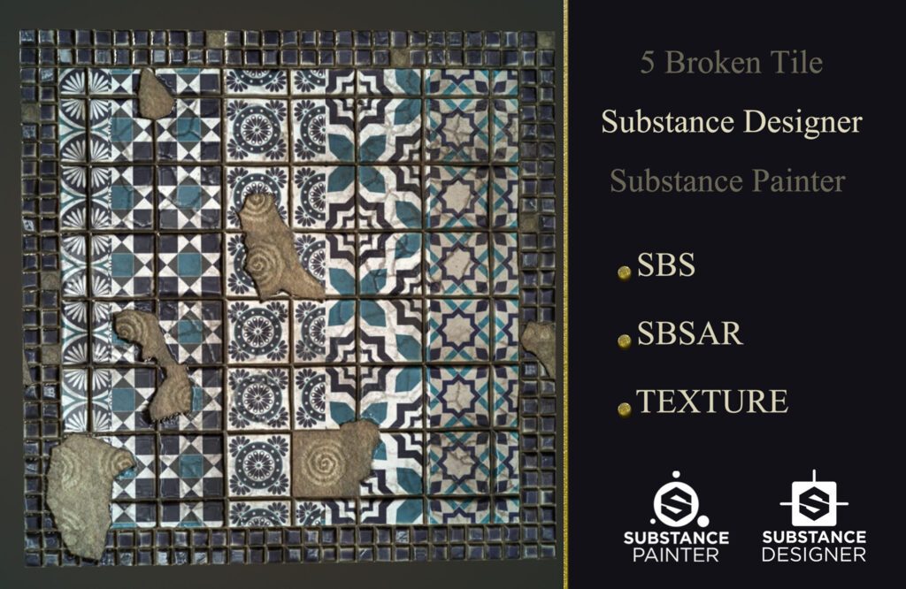 5 material Broken Tile İn Substance Deaigner And Substance Painter ...