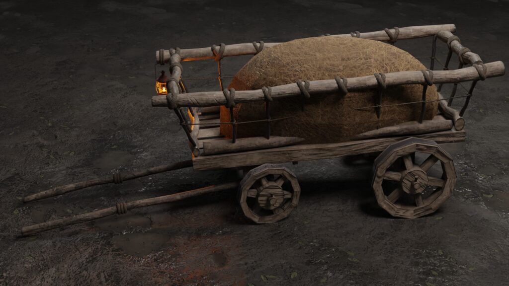 Stylized medieval cart with a lamp and hay (320849) 3D model - Download ...