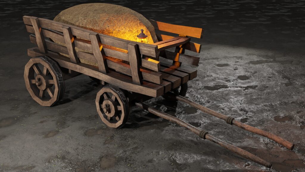 Stylized medieval cart with a lamp and hay (320864) 3D model - Download ...