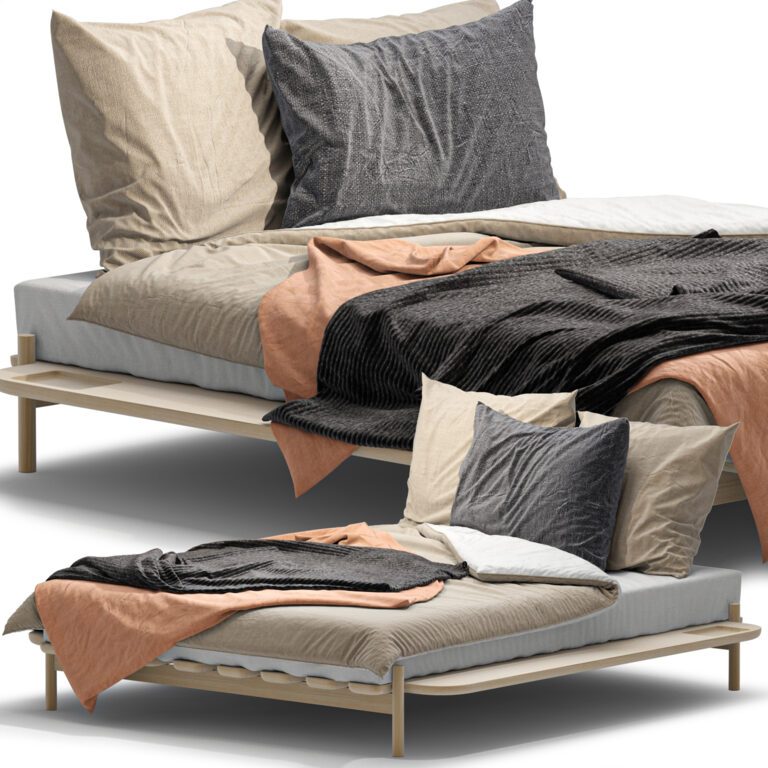 Modest Type 2 By Loof Beech Double Bed (324848) 3D model - Download 3D ...