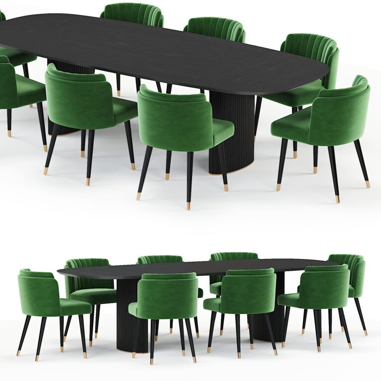 Velvet Channel Back Isadora Dining table and chair (329503) 3D model ...