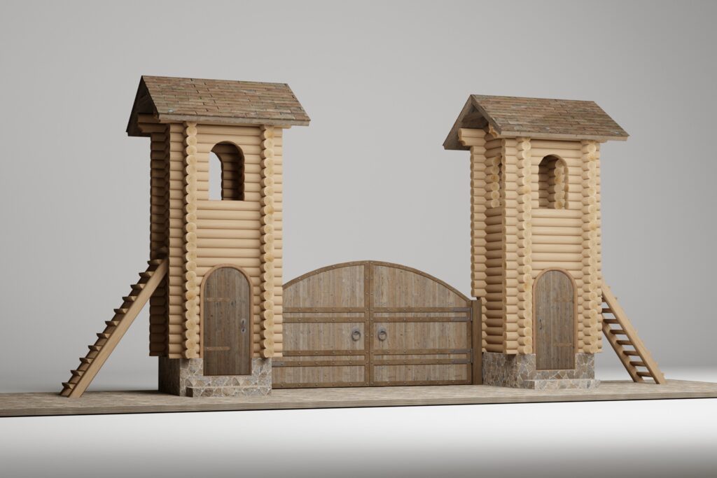 Wooden watchtowers with gates (334662) 3D model - Download 3D model ...