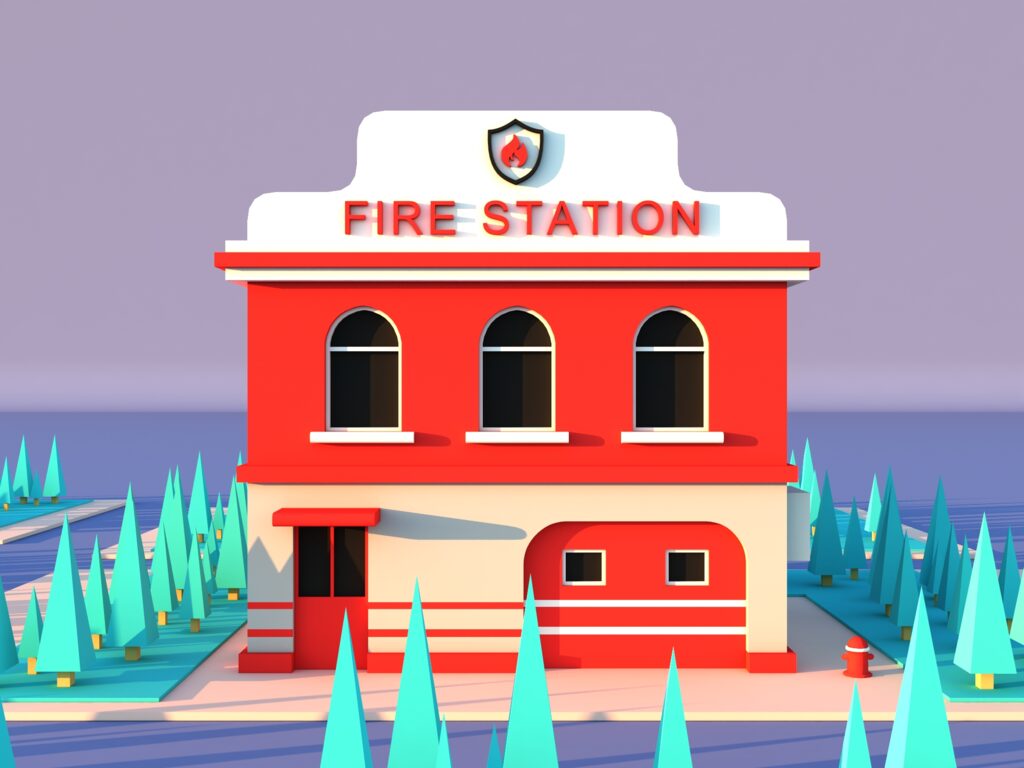 Cute Cartoon fire station - department (334795) 3D model - Download 3D ...