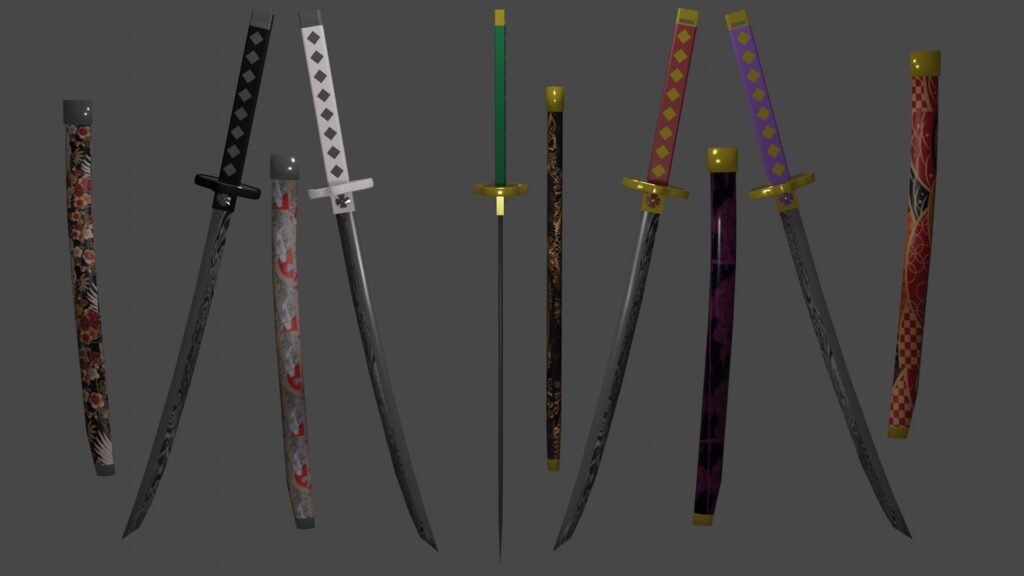 Set of five katana designs (335931) 3D model - Download 3D model Set of ...