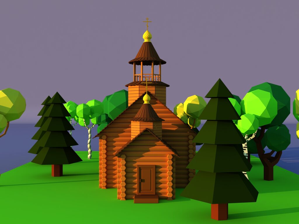 Cute cartoon wooden village church (336208) 3D model - Download 3D ...
