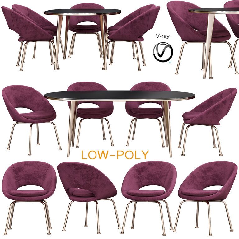 Dining Table and Orb Velvet Dining Chair Westelm (34217) 3D model ...