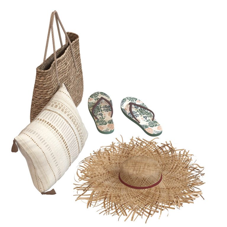 Boho style beach accessory set with hat and slippers (348156) 3D model ...