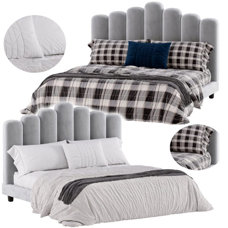 ELINE GREY VELVET BED (351057) 3D model - Download 3D model ELINE GREY ...
