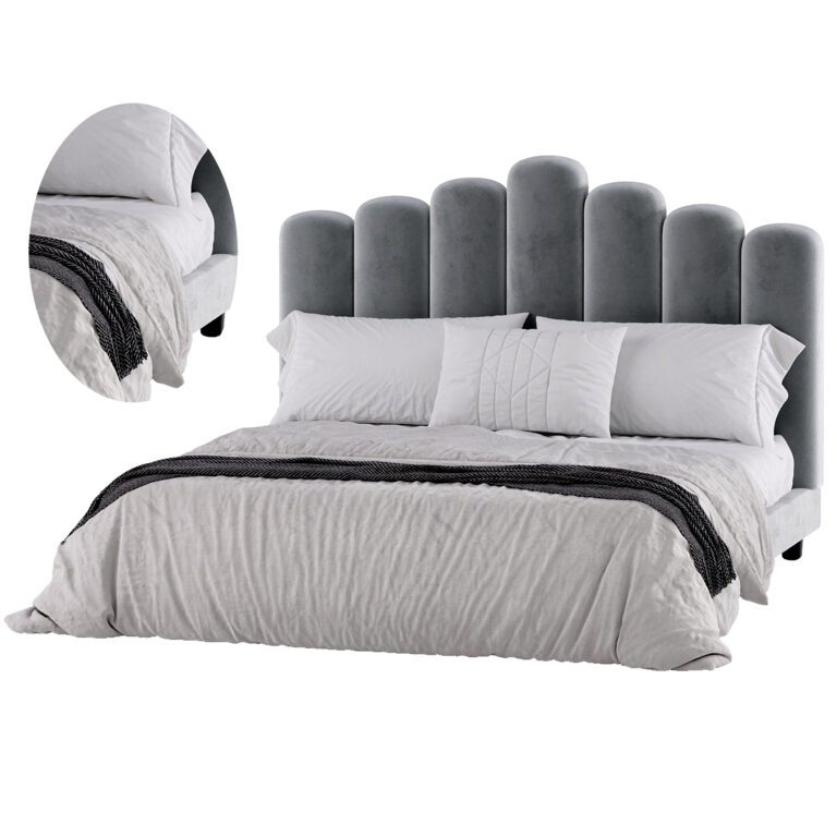 ELINE GREY VELVET BED (351057) 3D model - Download 3D model ELINE GREY ...