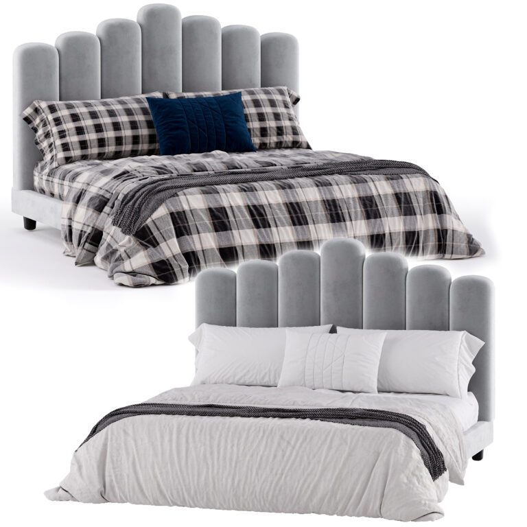 ELINE GREY VELVET BED (351057) 3D model - Download 3D model ELINE GREY ...