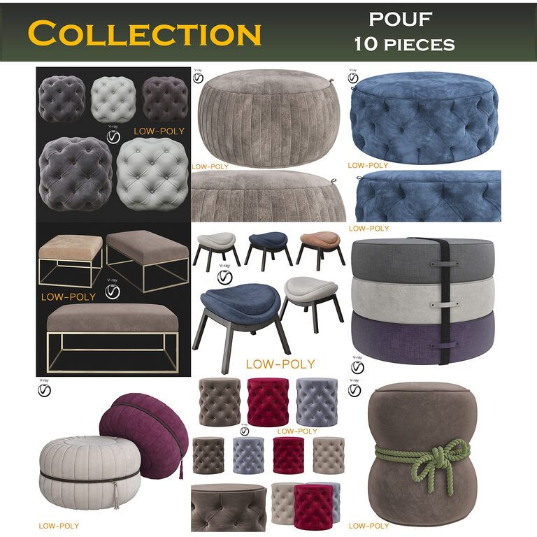 Poufs Collection 10 pieces (35279) 3D model - Download 3D model Poufs ...