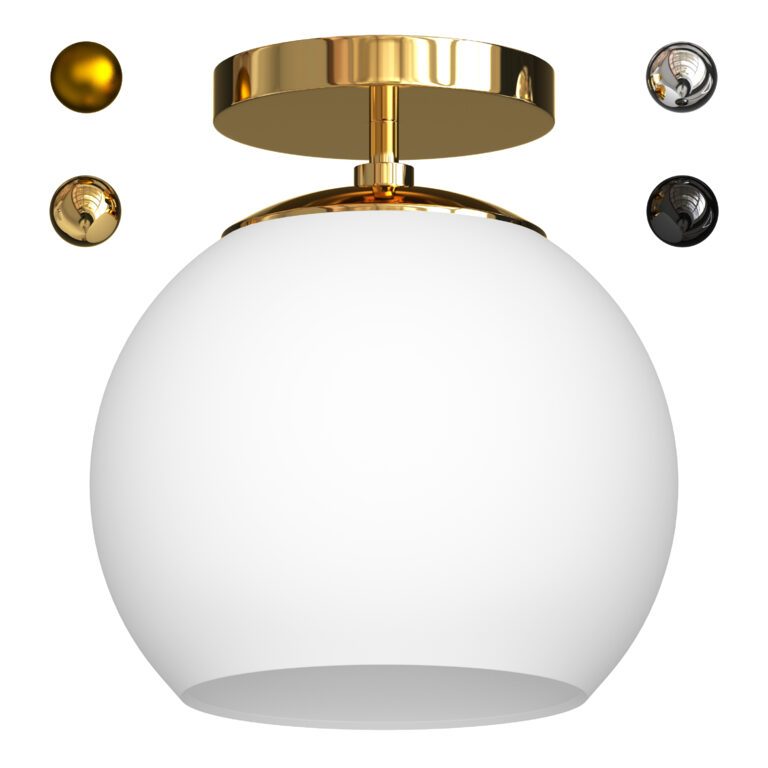 Wide Semi Flush Mount with Glass Shade in Brass White Milk (357926) 3D ...
