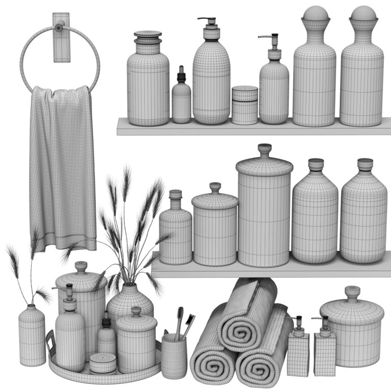 Bathroom accessories and towels set 01 (366278) 3D model - Download 3D ...